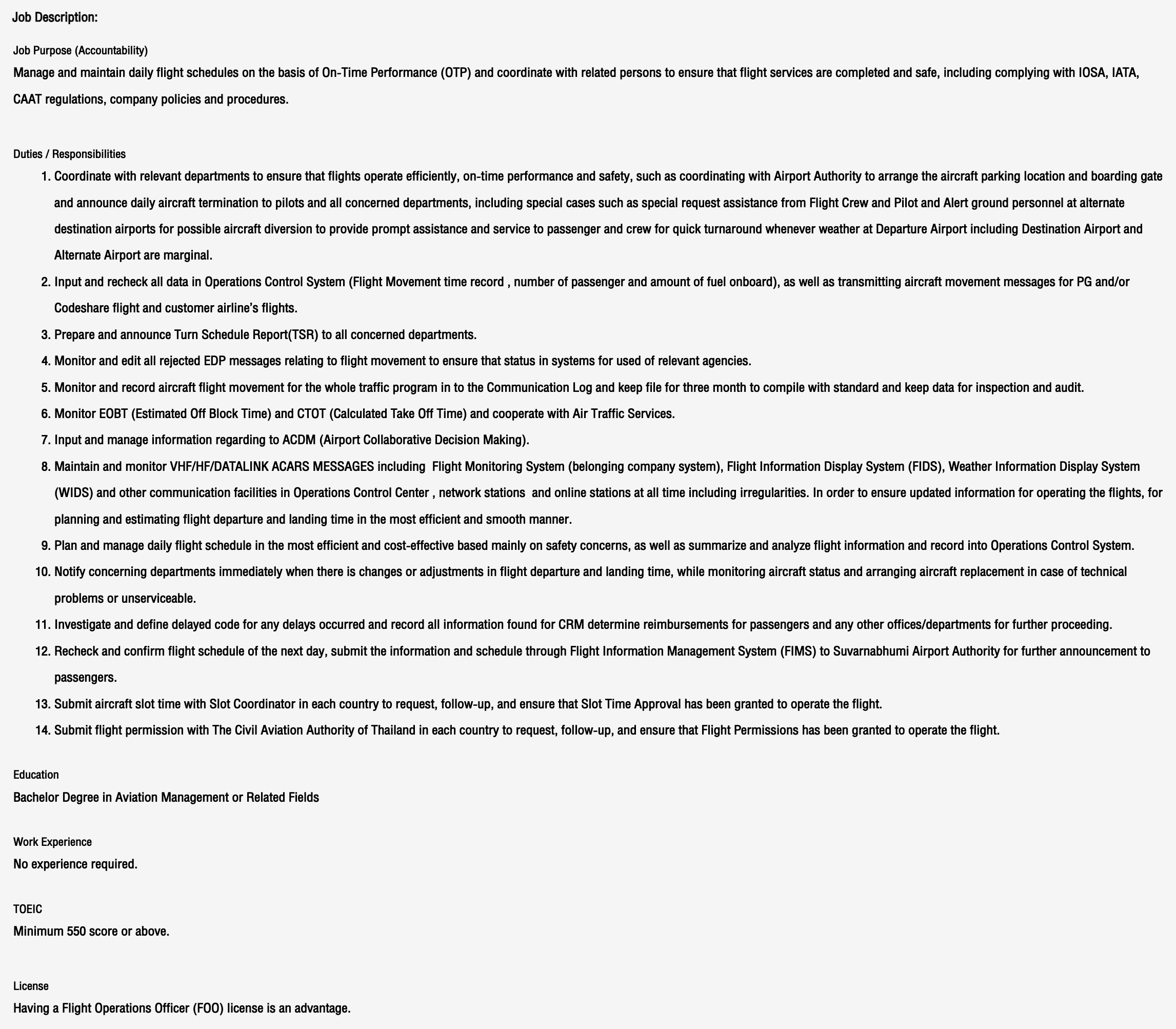 Bangkok Airways รับสมัคร Operations Control Officer ที่อาคารทับสุวรรณ ...